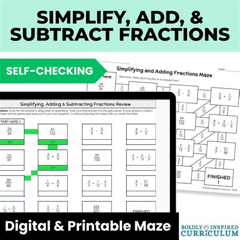 Adding And Subtracting Fractions Digital Maze Activity Unlike Denominators Boldly Inspired
