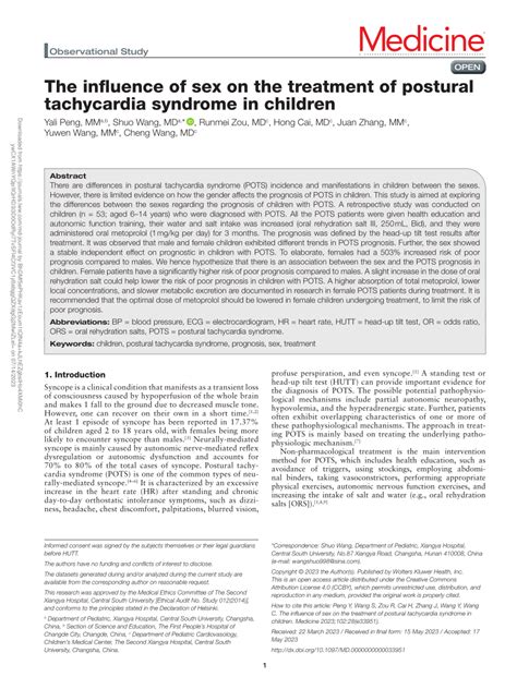Pdf The Influence Of Sex On The Treatment Of Postural Tachycardia