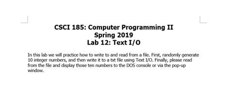 Solved Csci 185 Computer Programming Ii Spring 2019 Lab 12