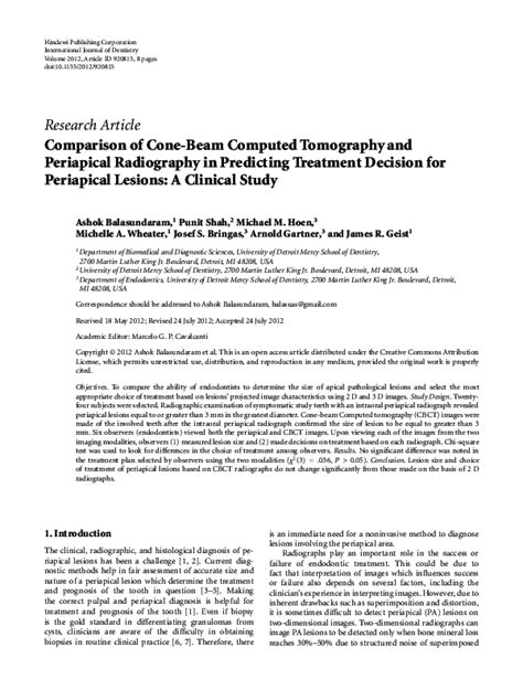Pdf Comparison Of Cone Beam Computed Tomography And Periapical Radiography In Predicting