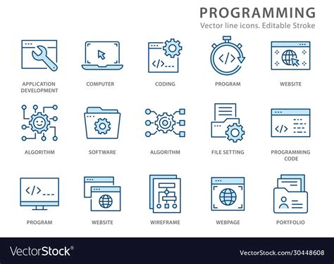 Programming Line Icon Set Royalty Free Vector Image