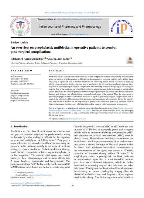 Pdf An Overview On Prophylactic Antibiotics In Operative Patients To Combat Post Surgical