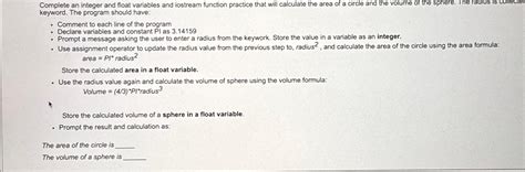 Solved Complete An Integer And Float Variables And Iostream