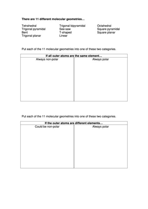 Molecular Geometry Worksheet Printable Pdf Download