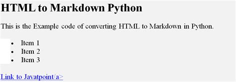 HTML To Markdown Python Javatpoint