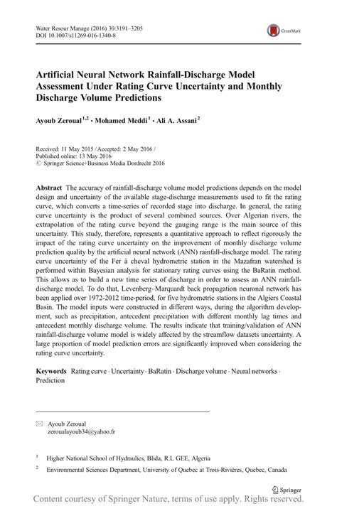 Artificial Neural Network Rainfall Discharge Model Assessment Under