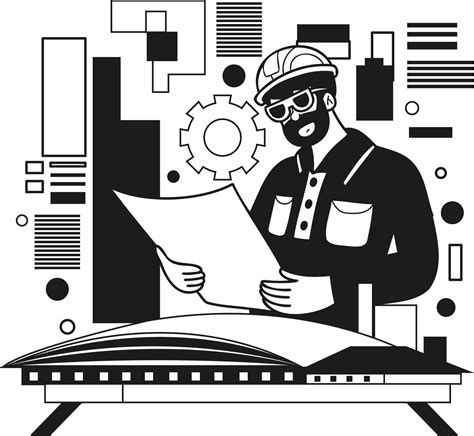 Male Engineer Creating Blueprints And Plans Illustration In Doodle Style Vector Art At