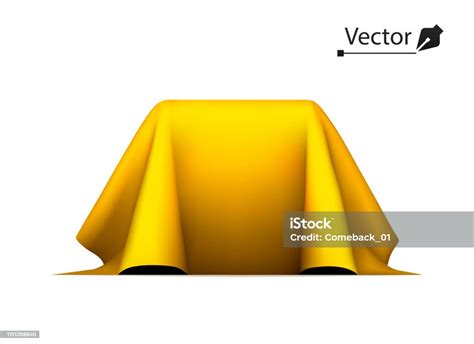 개체는 황금 실크 천으로 덮여 있다 빈 연단 또는 프리 젠 테이 션 골드 비밀 상자 휘장과 공단 직물에서 숨겨진 큐브 숨음에 대한 스톡 벡터 아트 및 기타 이미지 Istock