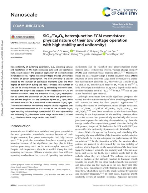Pdf Sio2ta2o5 Heterojunction Ecm Memristor Physical Nature Of Their