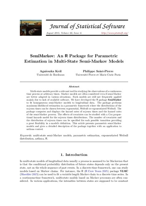 Semimarkov An R Package For Parametric Estimation In Multi State Semi