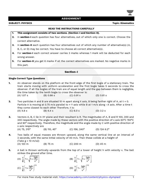 01 Kinematics Questions 1 Pdf Acceleration Speed