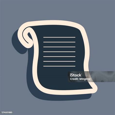 회색 배경에 격리 된 검은 색 종이 스크롤 아이콘입니다 캔버스 스크롤 기호입니다 긴 그림자 스타일입니다 벡터 일러스트레이션 0