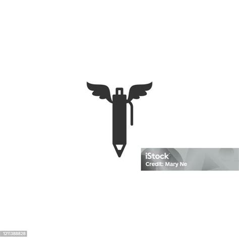 날개가 달린 블랙 펜 흰색에 격리 된 평면 아이콘입니다 연필 벡터 그림입니다 개념에 대한 스톡 벡터 아트 및 기타 이미지