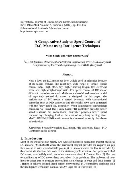 PDF A Comparative Study On Speed Control Of D C Motor Separately Excited D C Motor PID