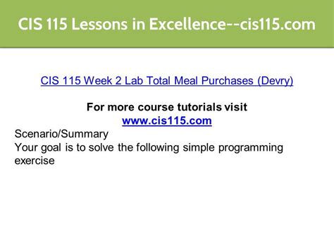 CIS 115 Lessons In Excellence Cis115 CIS 115 All Exercises Devry