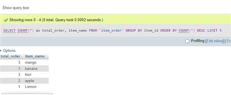 Mysql How To Select Five Items That Have Most Orderssql Query Stack Overflow