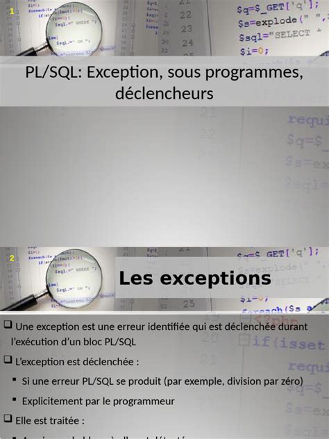 exceptions et sous programmes pdf pl sql sql