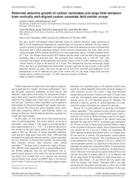 Pdf Patterned Selective Growth Of Carbon Nanotubes And Large Field Emission From Vertically