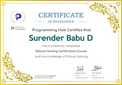 Surender Babu Cisa On Linkedin Programminghub Ethicalhacking Certificate