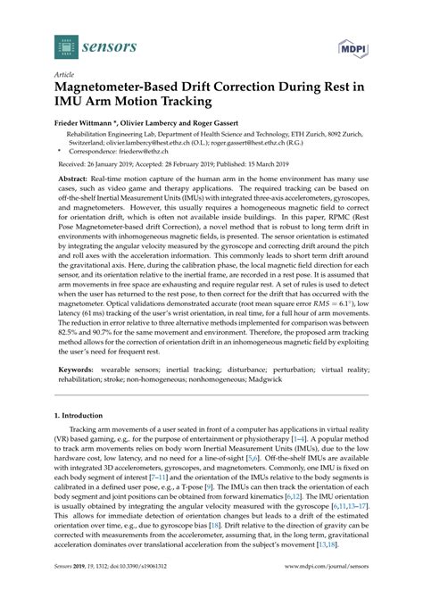 Pdf Magnetometer Based Drift Correction During Rest In Imu Arm Motion Tracking