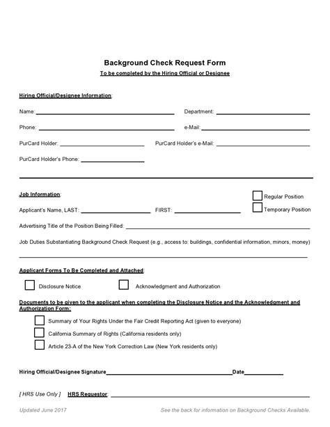 Employment Background Check Form Template