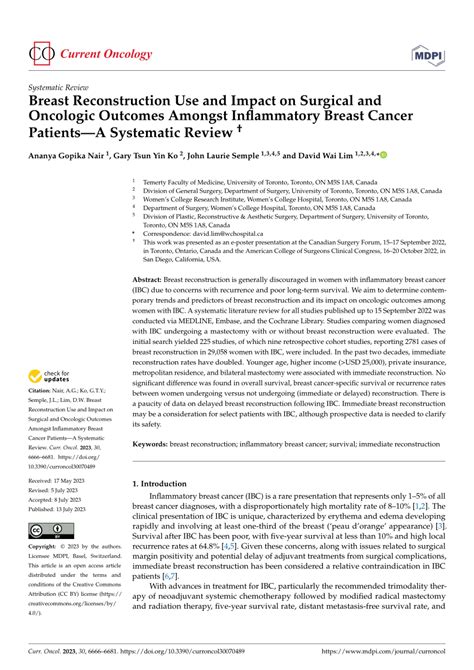 Pdf Breast Reconstruction Use And Impact On Surgical And Oncologic Outcomes Amongst