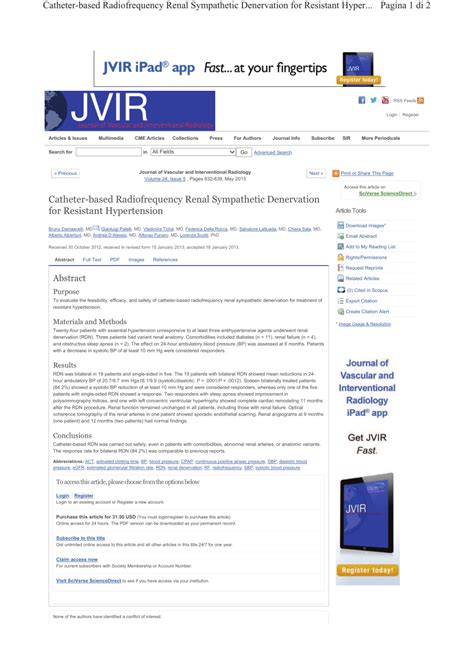 Pdf Catheter Based Radiofrequency Renal Sympathetic Denervation For