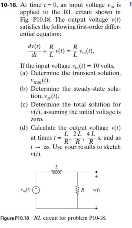 solved 10 18 at ﻿time t 0 an ﻿input voltage vin isapplied