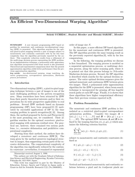 Pdf An Efficient Two Dimensional Warping Algorithm