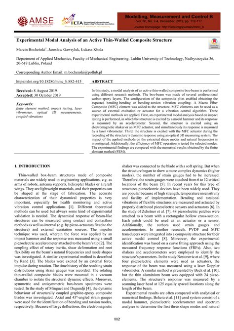 Pdf Experimental Modal Analysis Of An Active Thin Walled Composite Structure