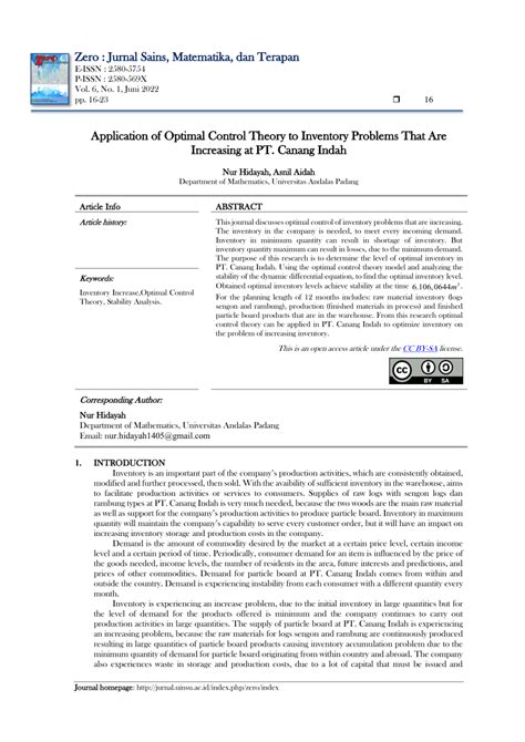 Pdf Application Of Optimal Control Theory To Inventory Problems That Are Increasing At Pt