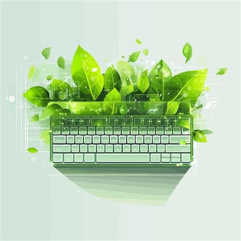 A Computer Keyboard With Green Leaves And A Green Leaf On The Top Premium Ai Generated Vector