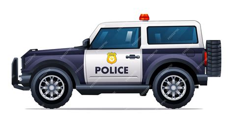 경찰차 측면 보기 벡터 일러스트 레이 션 순찰 공식 차량 Suv 4x4 자동차 흰색 절연 프리미엄 벡터