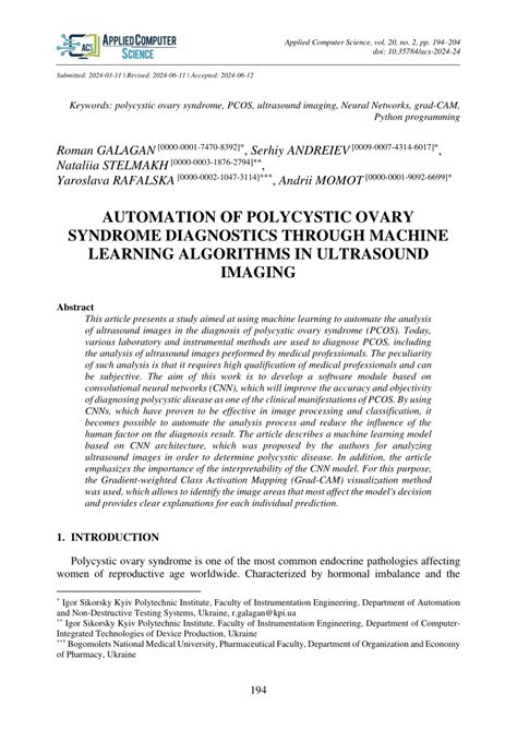 PDF AUTOMATION OF POLYCYSTIC OVARY SYNDROME DIAGNOSTICS THROUGH