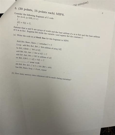 Solved 5 30 Points 15 Points Each Mips 6 Consider The