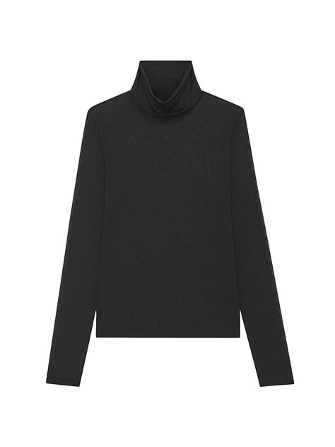 Saint Laurent Mens Cassandre Turtleneck Top In Silk Jersey Black Size Xxl Black