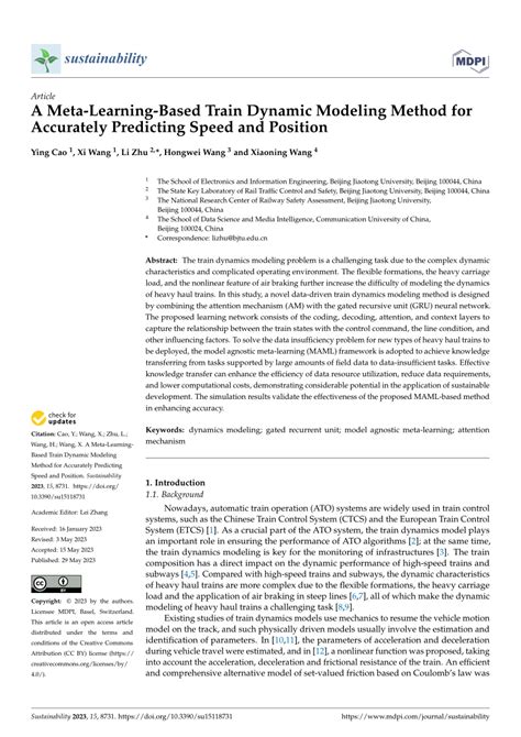 Pdf A Meta Learning Based Train Dynamic Modeling Method For Accurately Predicting Speed And