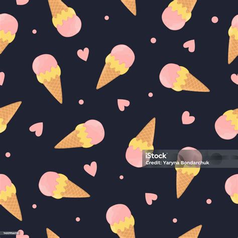 아이스크림 이음새가 없는 무늬 아이스크림 한 스쿱을 곁들인 와플 콘 귀여운에 대한 스톡 벡터 아트 및 기타 이미지 귀여운 낙서 드로잉 냉동된 Istock