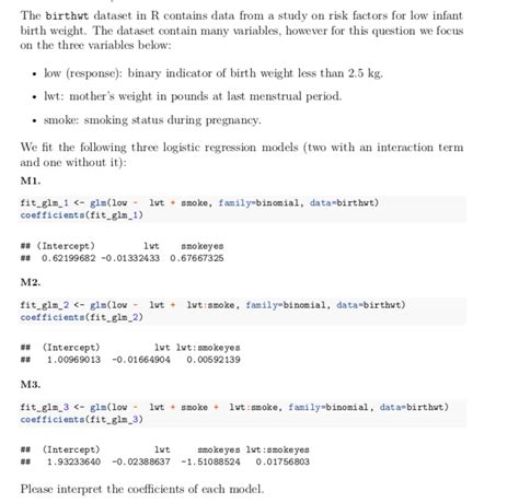 Solved The Birthwt Dataset In R Contains Data From A Study Chegg Com