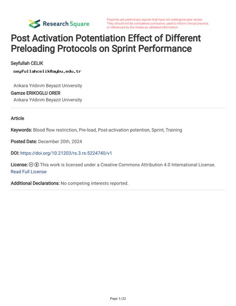 Pdf Post Activation Potentiation Effect Of Different Preloading