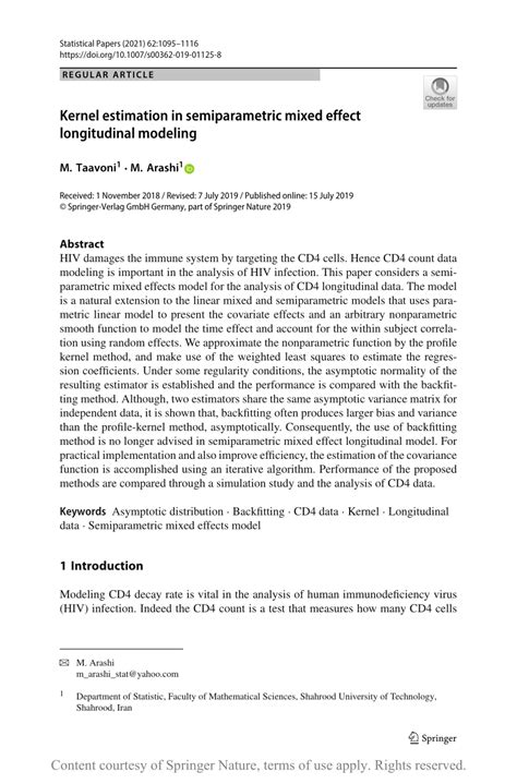 Kernel Estimation In Semiparametric Mixed Effect Longitudinal Modeling Request Pdf