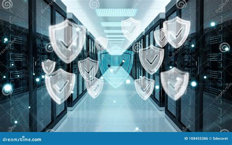 Firewall Activated On Server Room Data Center 3d Rendering Stock Illustration Illustration Of