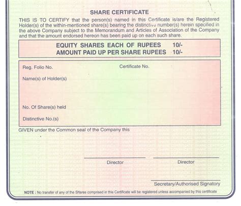 Share Certificate Format
