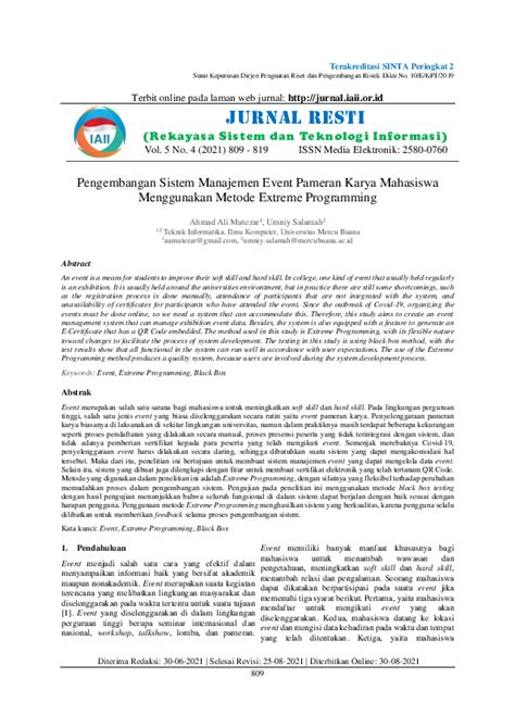 Pdf Pengembangan Sistem Manajemen Event Pameran Karya Mahasiswa Menggunakan Metode Extreme