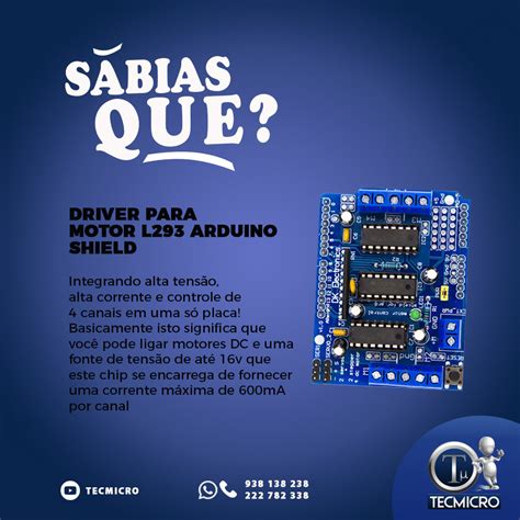 Tecmicro Driver Para Motor L293 Arduino Shield Este é O