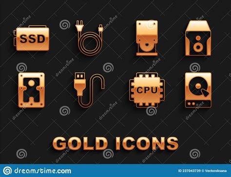 Set Usb Cable Cord Uninterruptible Power Supply Hard Disk Drive Hdd Processor With Cpu