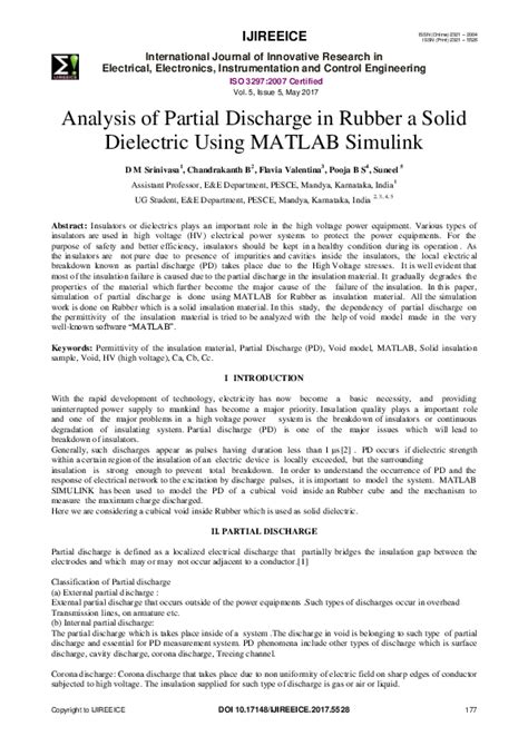Pdf Analysis Of Partial Discharge In Rubber A Solid Dielectric Using Matlab Simulink Flavia