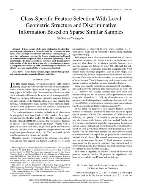 Pdf Class Specific Feature Selection With Local Geometric Structure