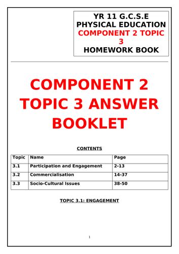 Gcse Pe Edexcel Component 2 Homework Booklets And Answers Teaching Resources