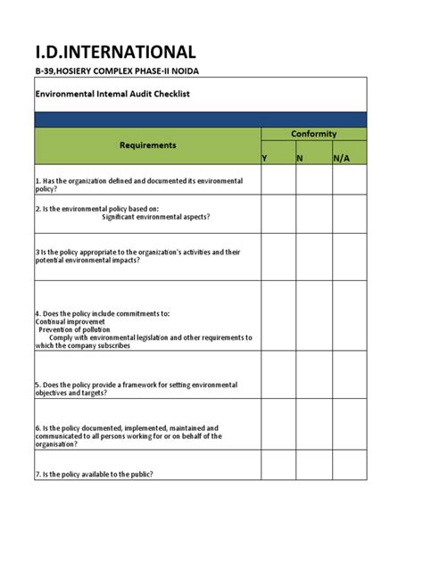 Environmental Internal Audit Pdf Policy Environmental Impact Assessment